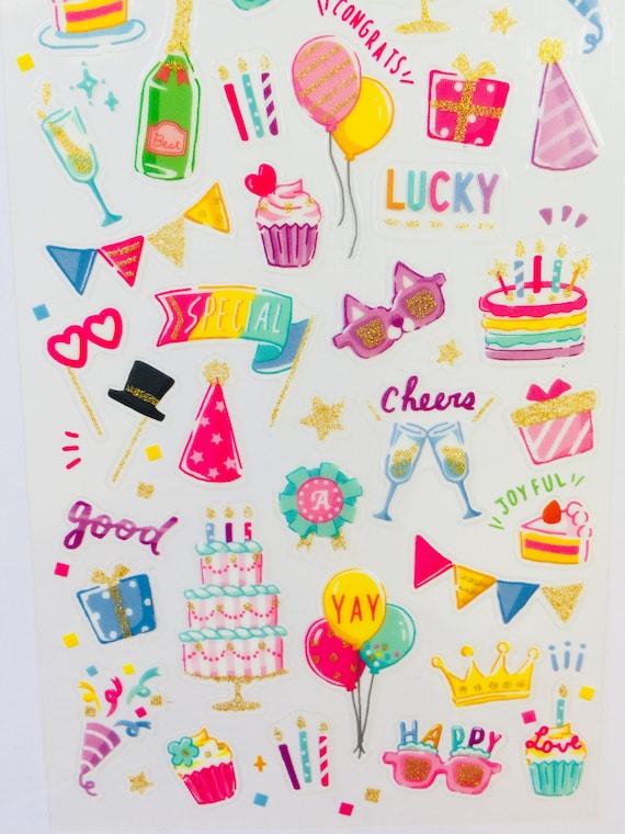 Celebration Stickers 1 Sheet Party Plastic Sticker | Etsy