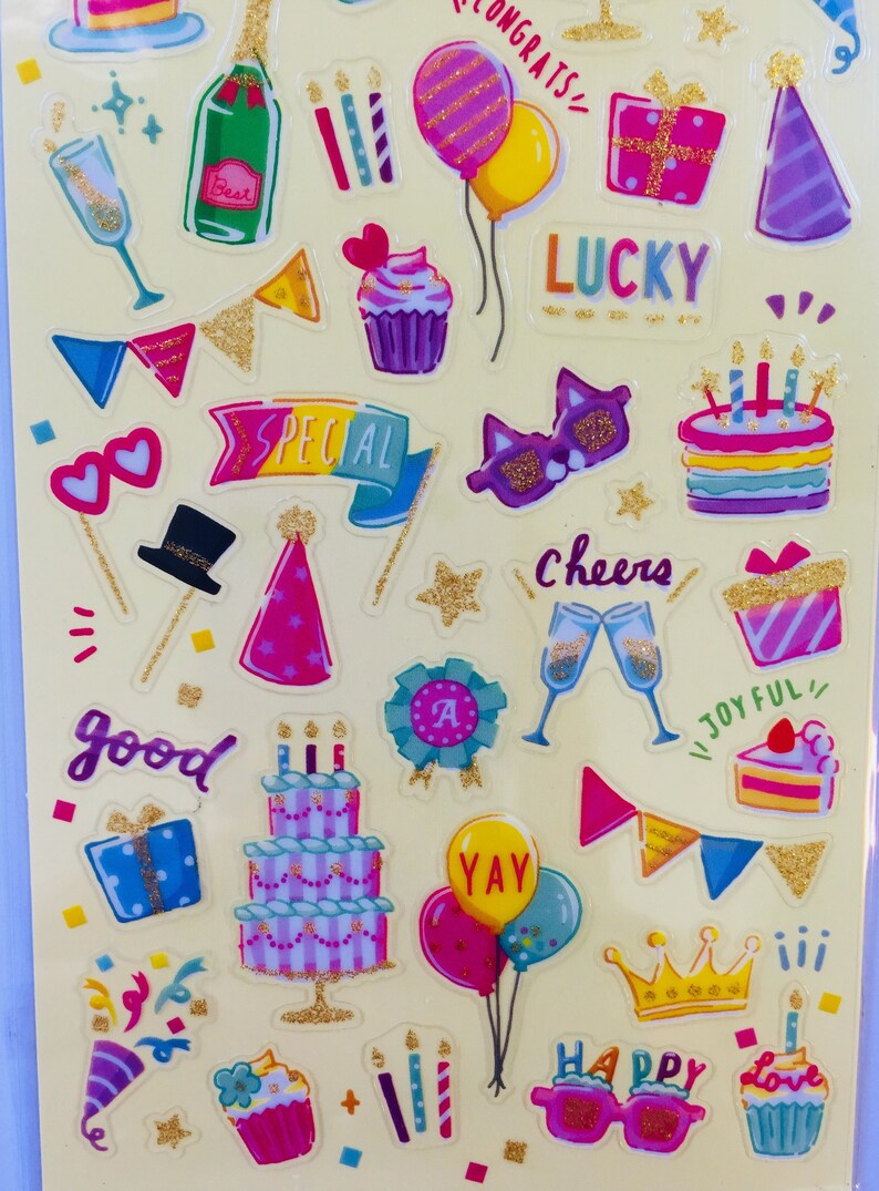Celebration Stickers 1 Sheet Party Plastic Sticker - Etsy
