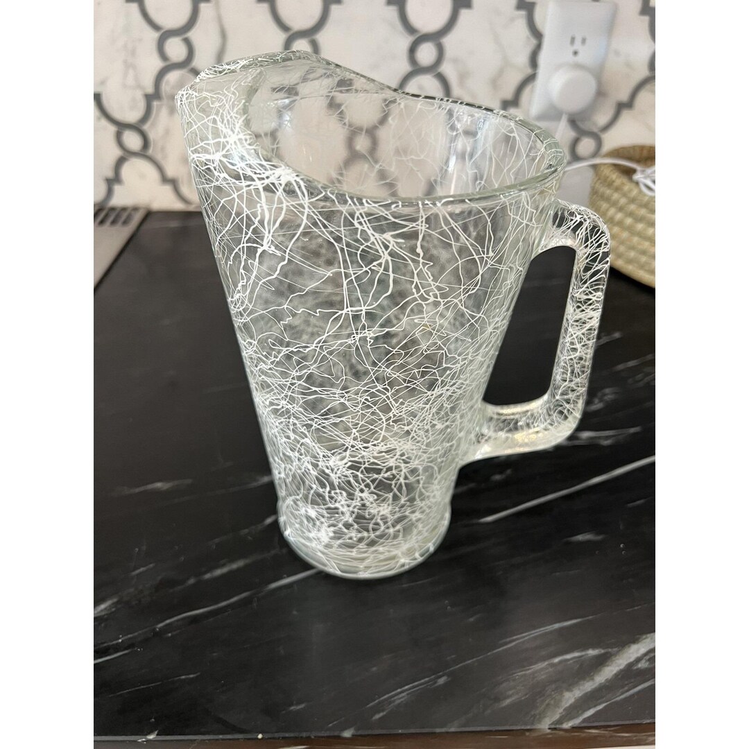 Spaghetti String GLASS Pitcher 9" Clear White Lip Vintage MCM - Etsy