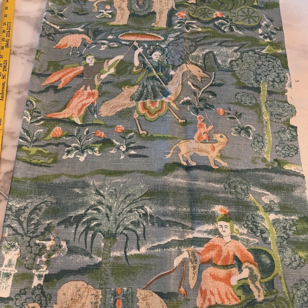 Vintage BOB COLLINS & SONS Birds Chinoiserie Cream Coral Turquoise ...