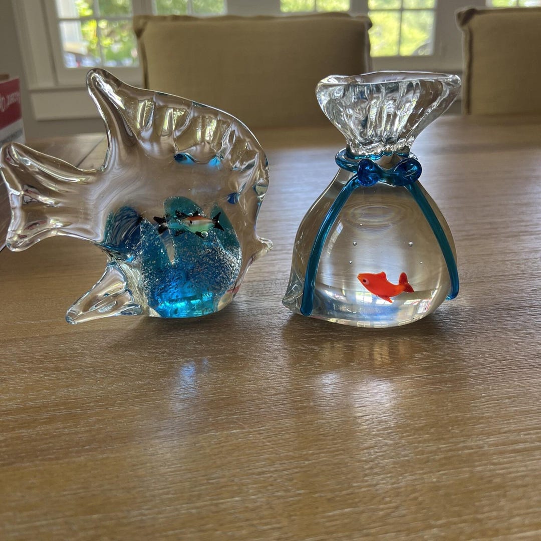 VTG Murano Style Art Glass Goldfish in A Bag Paperweight & Fish W/fish ...