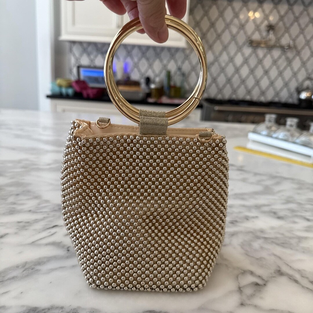 Jessica Mcclintock Metal Gold Pearl Snap Evening Wristlet Bag Excellent ...