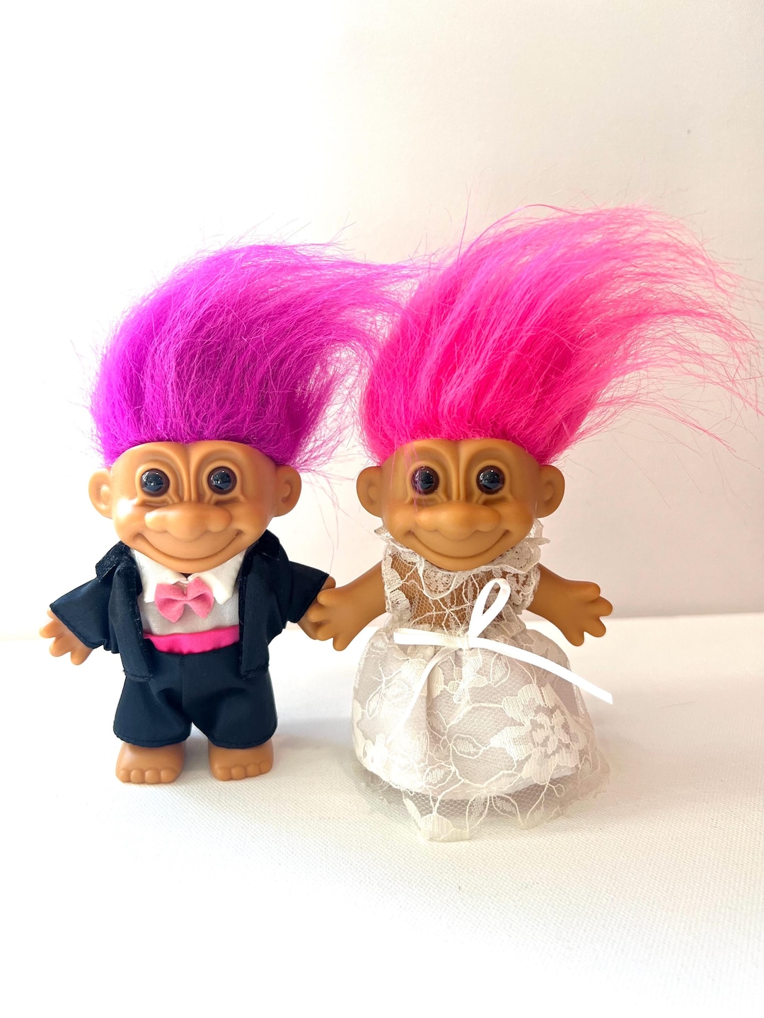 Vintage Russ Bride and Groom Troll Doll Set, Good Luck Troll Doll, Pink ...