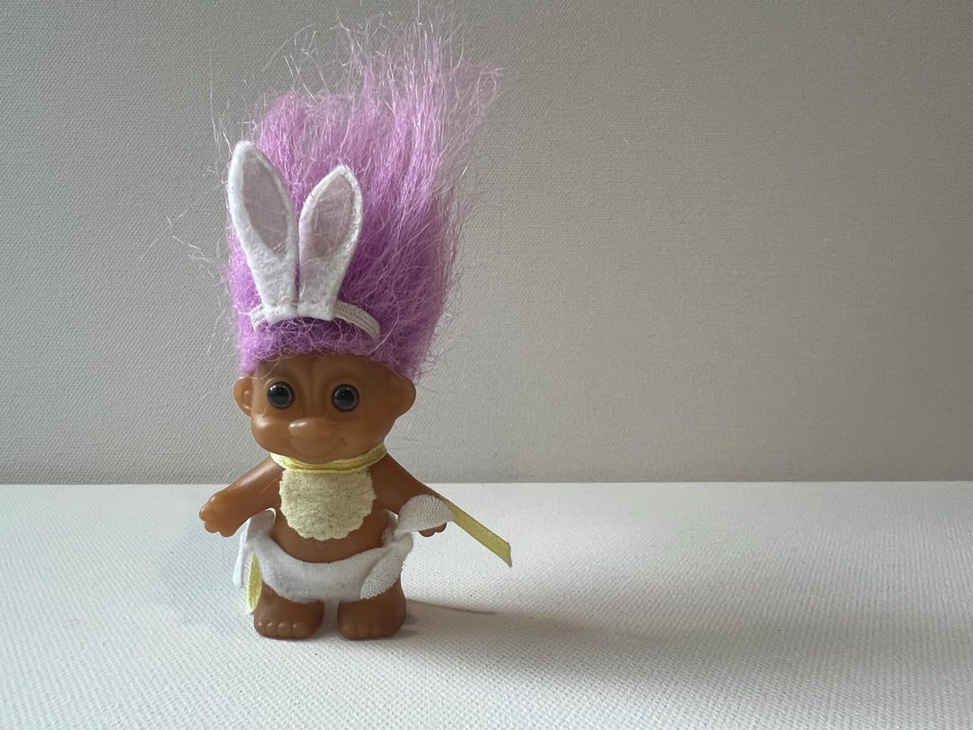 Vintage Russ Troll Doll, 2", Baby Troll, Bunny Rabbit Bib, Diaper ...