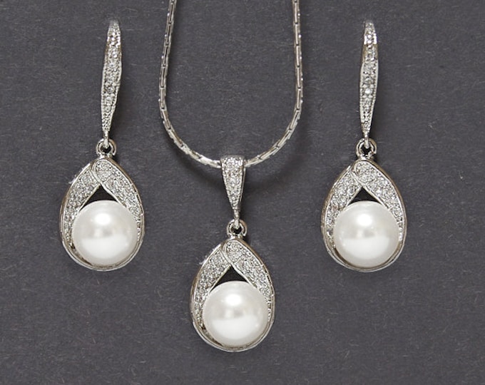 Pearl Bridal Set Wedding Jewelry Necklace Earrings Set - Etsy