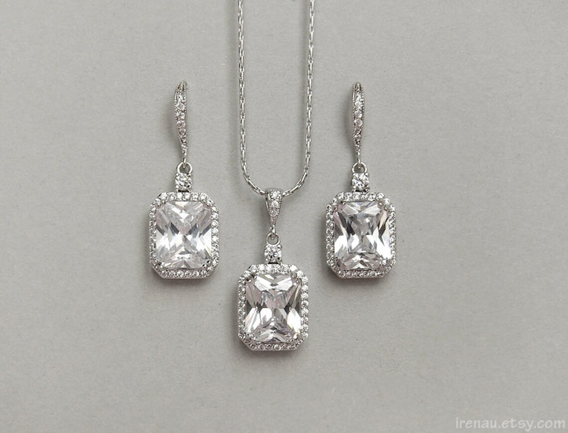 Bridal Jewelry Set Square Crystal Earrings and Necklace Set - Etsy