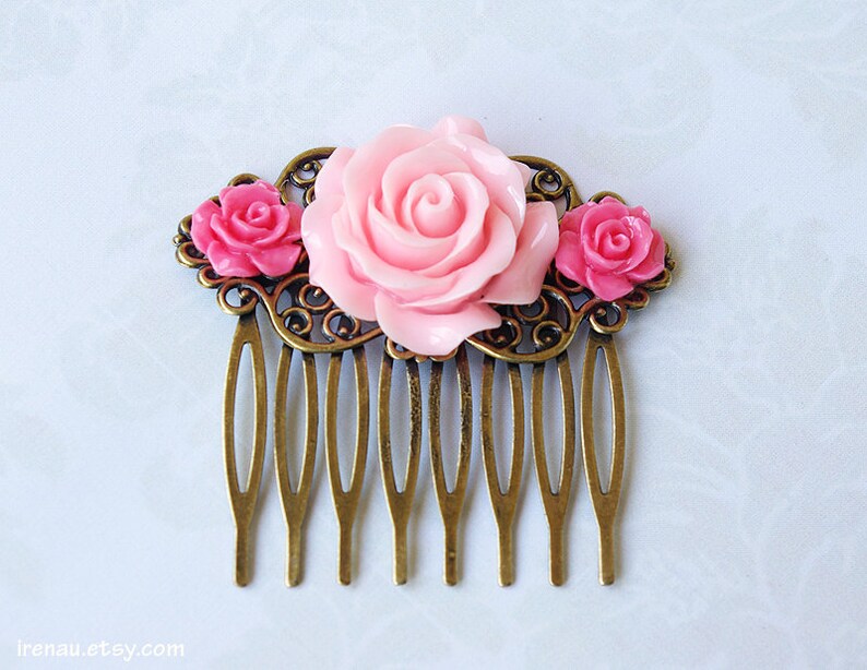 Pink Hair Comb Rose Flower Fuchsia Floral Filigree Comb - Etsy