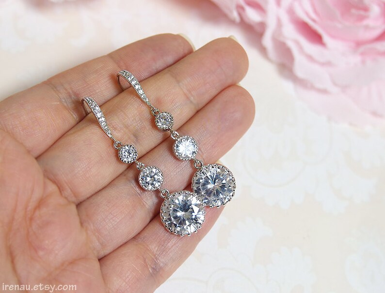 Crystal Bridal Earrings Clear Drop Diamond Cut Earrings Round - Etsy