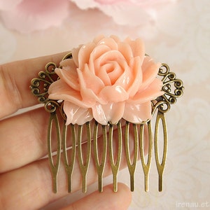 Blush Pink Hair Comb Light Pink Rose Hair Comb Floral Filigree, Antique ...