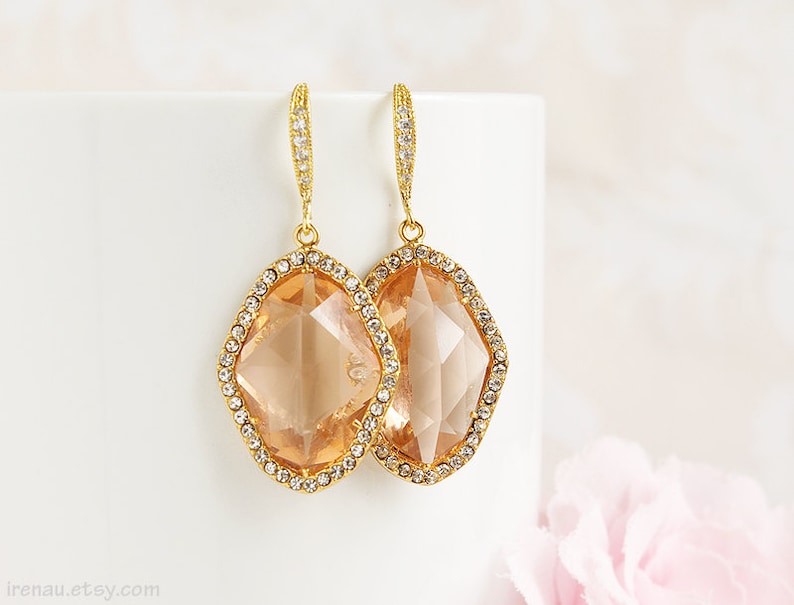 Luxury Peach Bridal Earrings, Champagne Light Peach Wedding Earrings ...