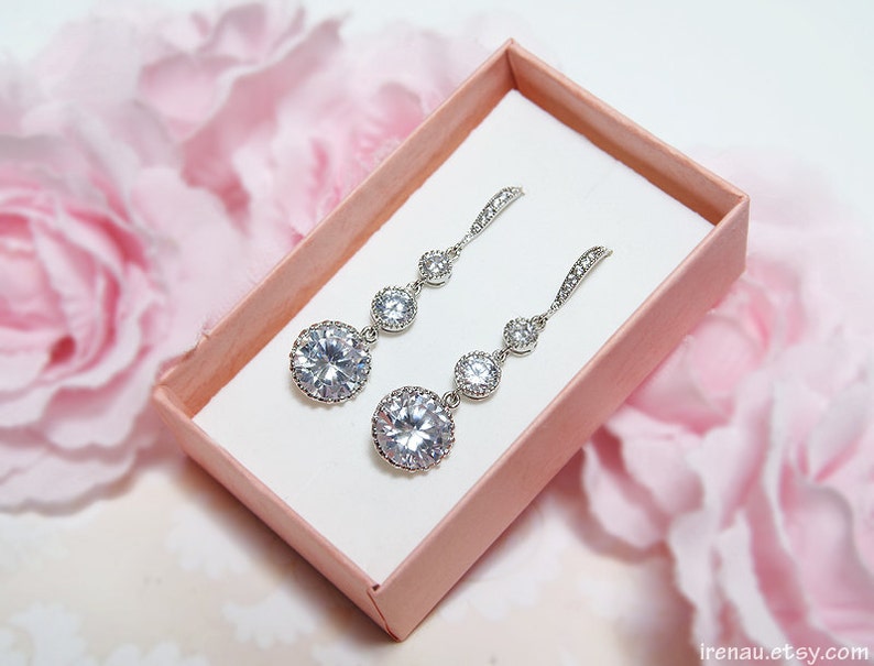 Crystal Bridal Earrings Clear Drop Diamond Cut Earrings Round - Etsy