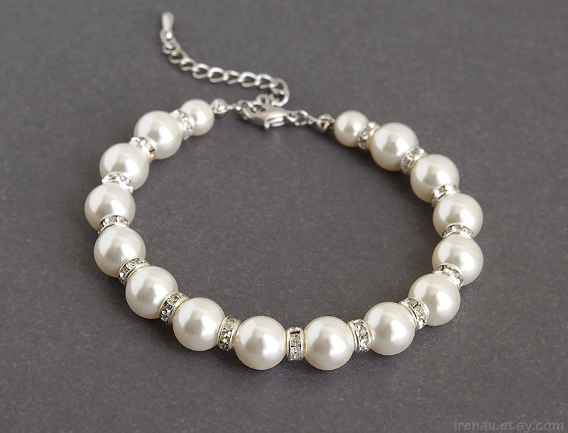 Bridal Pearl Bracelet Wedding Bridal Bracelet Crystal Rhinestones ...
