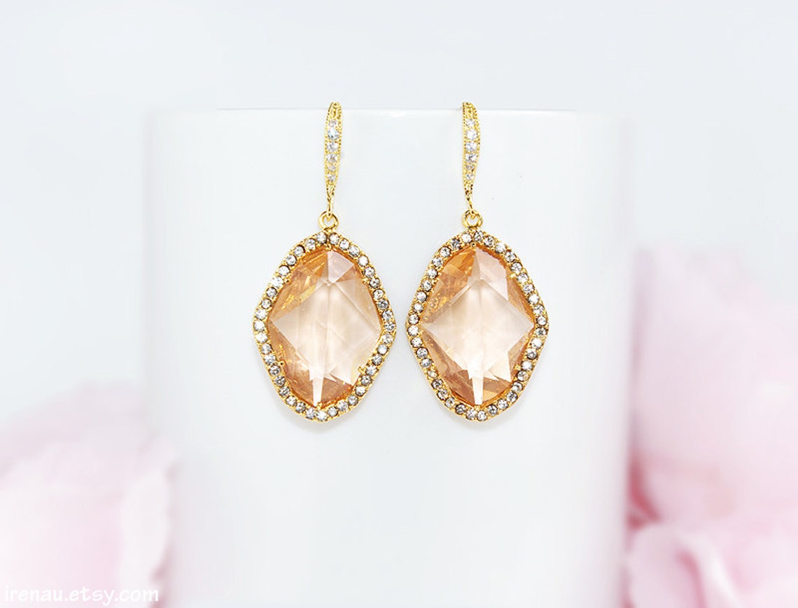 Luxury Peach Bridal Earrings, Champagne Light Peach Wedding Earrings ...