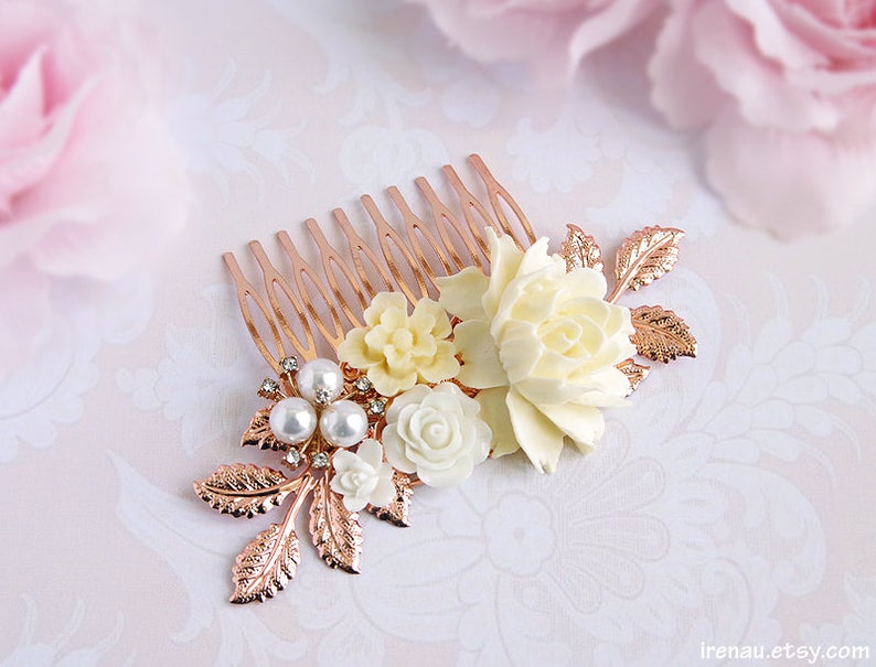 Rose Gold Hair Comb Bridal Pearl Comb Ivory Cream White | Etsy