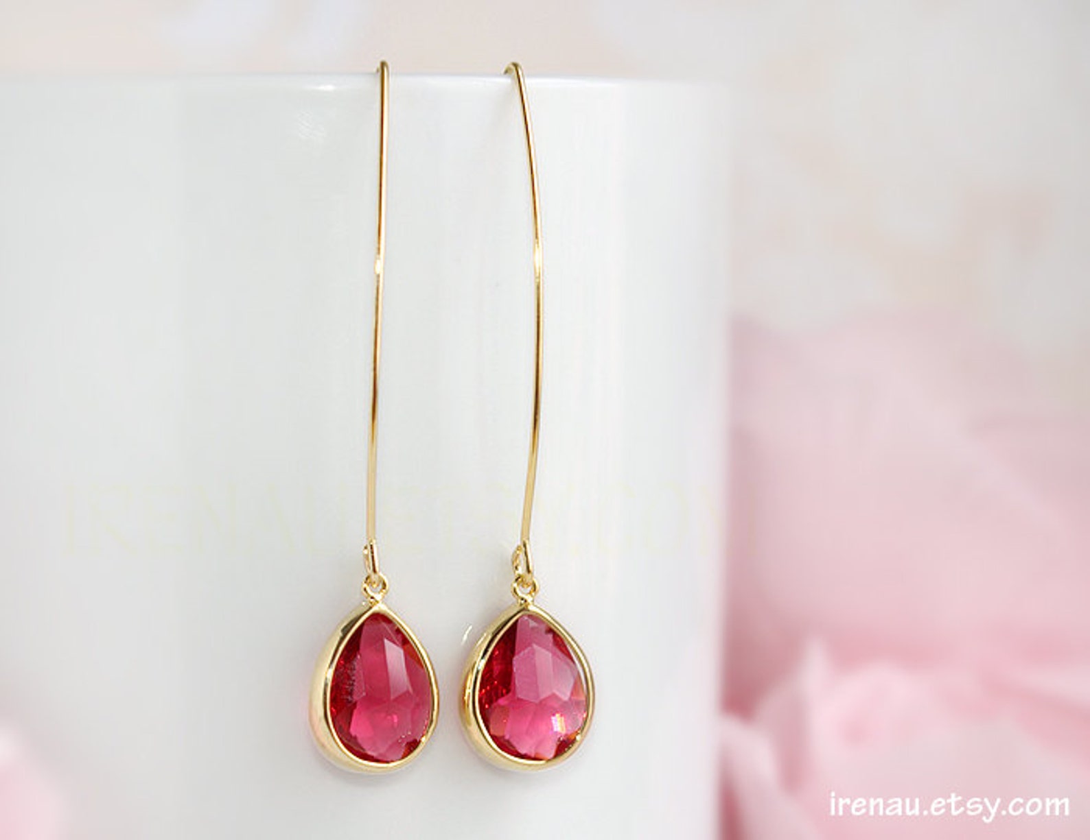 Ruby Red Glass Drop Earrings Gold and Red Teardrop Earrings - Etsy