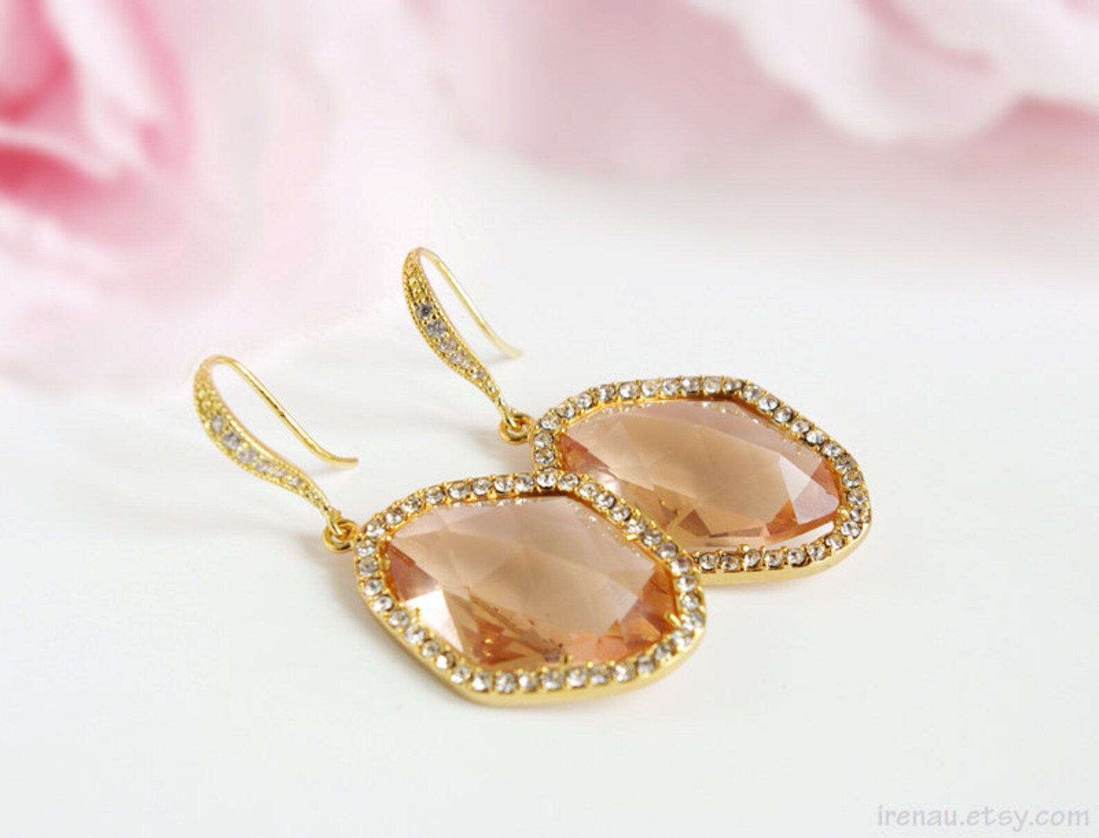 Luxury Peach Bridal Earrings, Champagne Light Peach Wedding Earrings ...