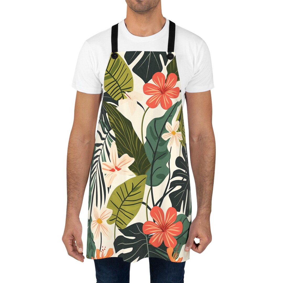 Hawaiian Monstera and Tropical Flowers Apron - Stylish Cooking Apron ...