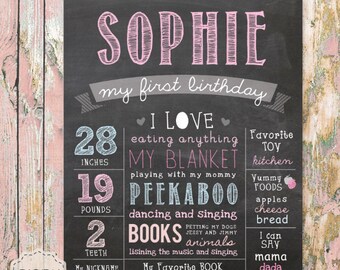 1st Birthday Sign White Personalized Baby Girl Chalk Board | Etsy