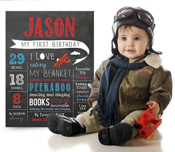Baby Boy First Birthday Chalkboard Sign - Red and Blue 1st Birthday ...