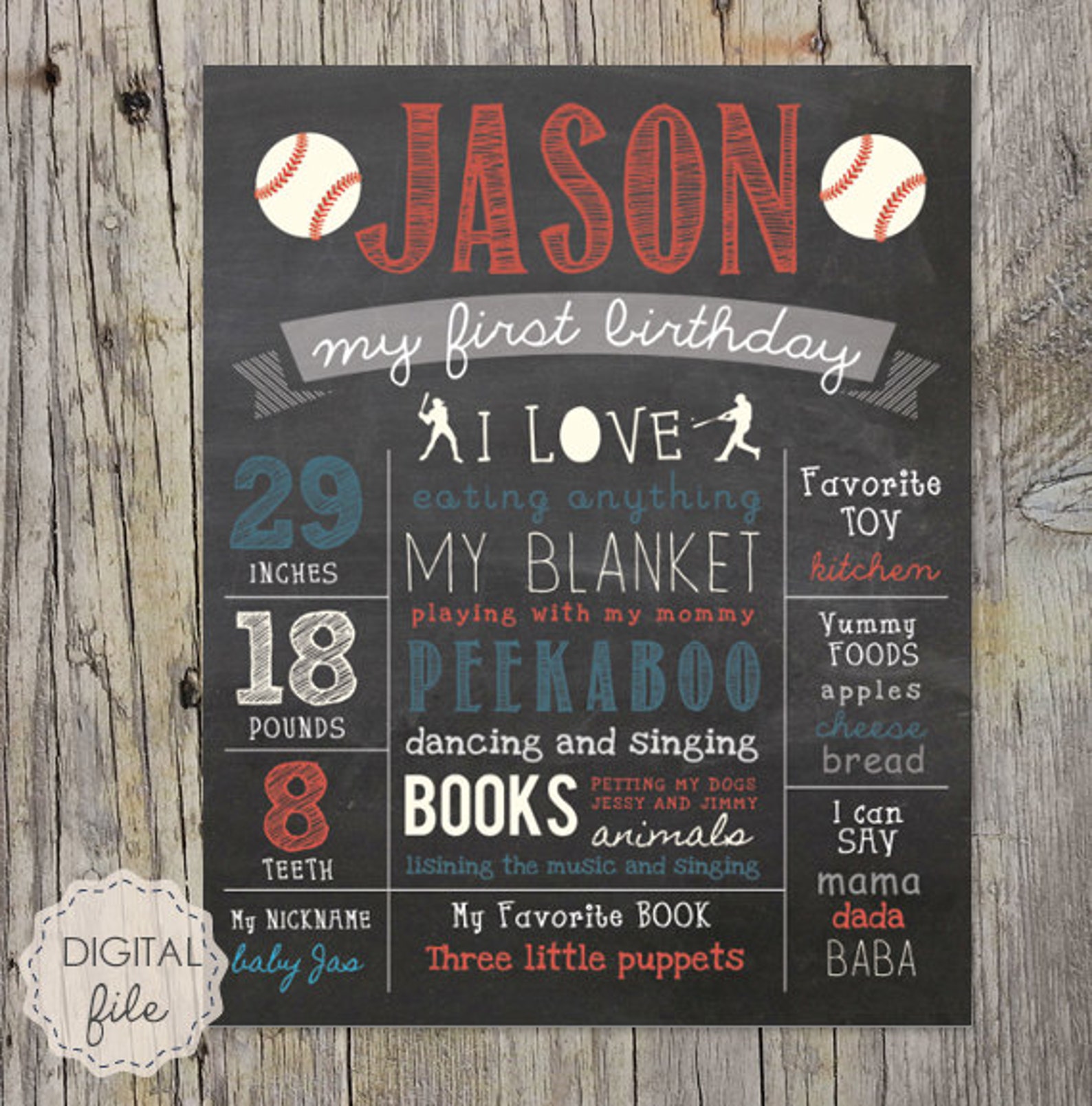 Personalized Baseball Chalkboard Sign Sport - First Birthday Baseball ...