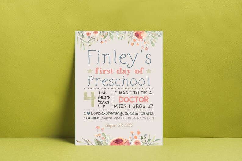 First Day of Preschool Sign for Boys and Girls - DIGITAL FILE! - Etsy