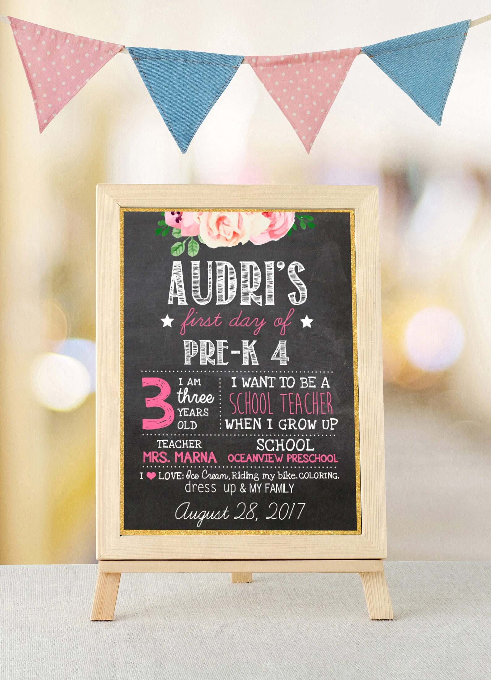 Girls First Day of Preschool Sign DIGITAL FILE - Etsy