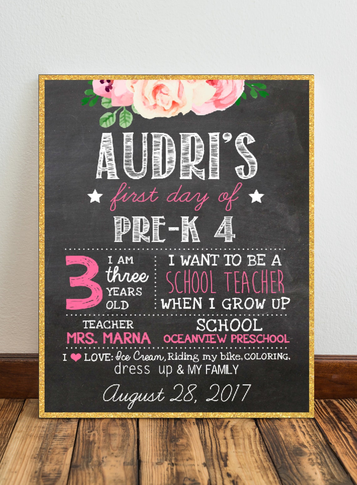 Girls First Day of Preschool Sign DIGITAL FILE - Etsy