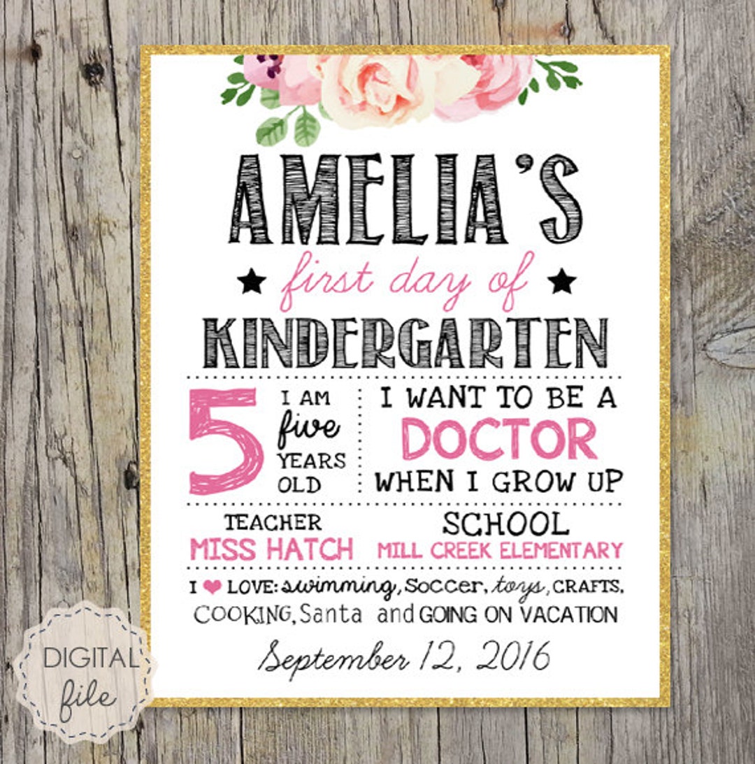 Girls Last Day of Preschool Sign - Floral Theme - Flowers ...