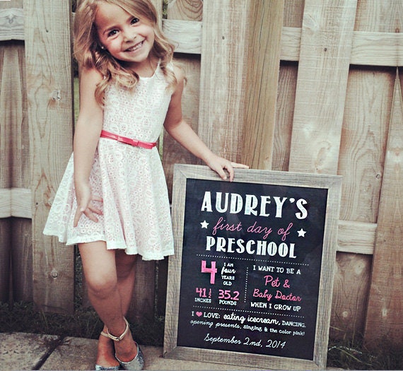 Girls first day of preschool board DIGITAL FILE | Etsy