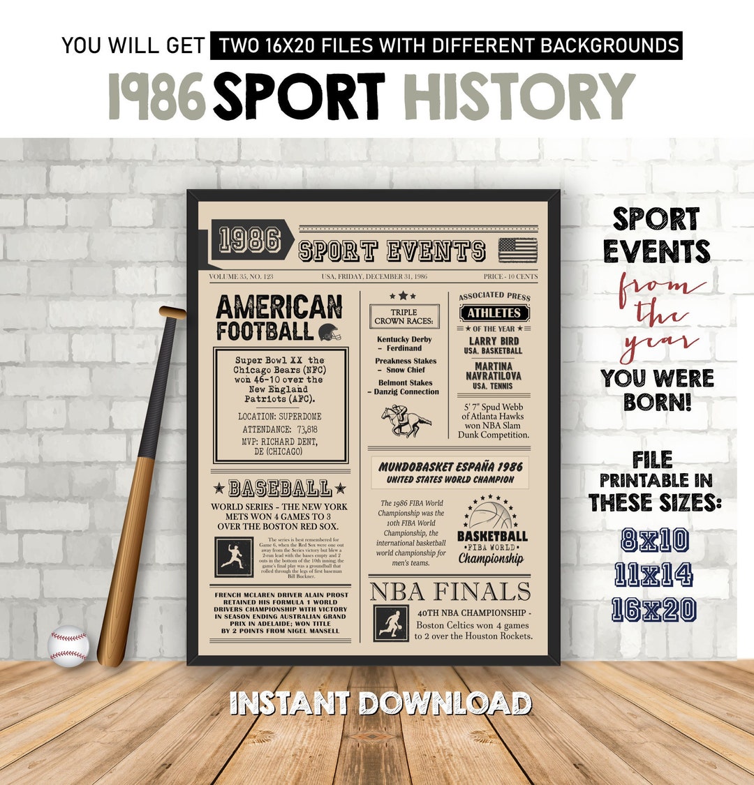 Back in 1986 Sport Facts Sport History Sport Events 1986 - Etsy