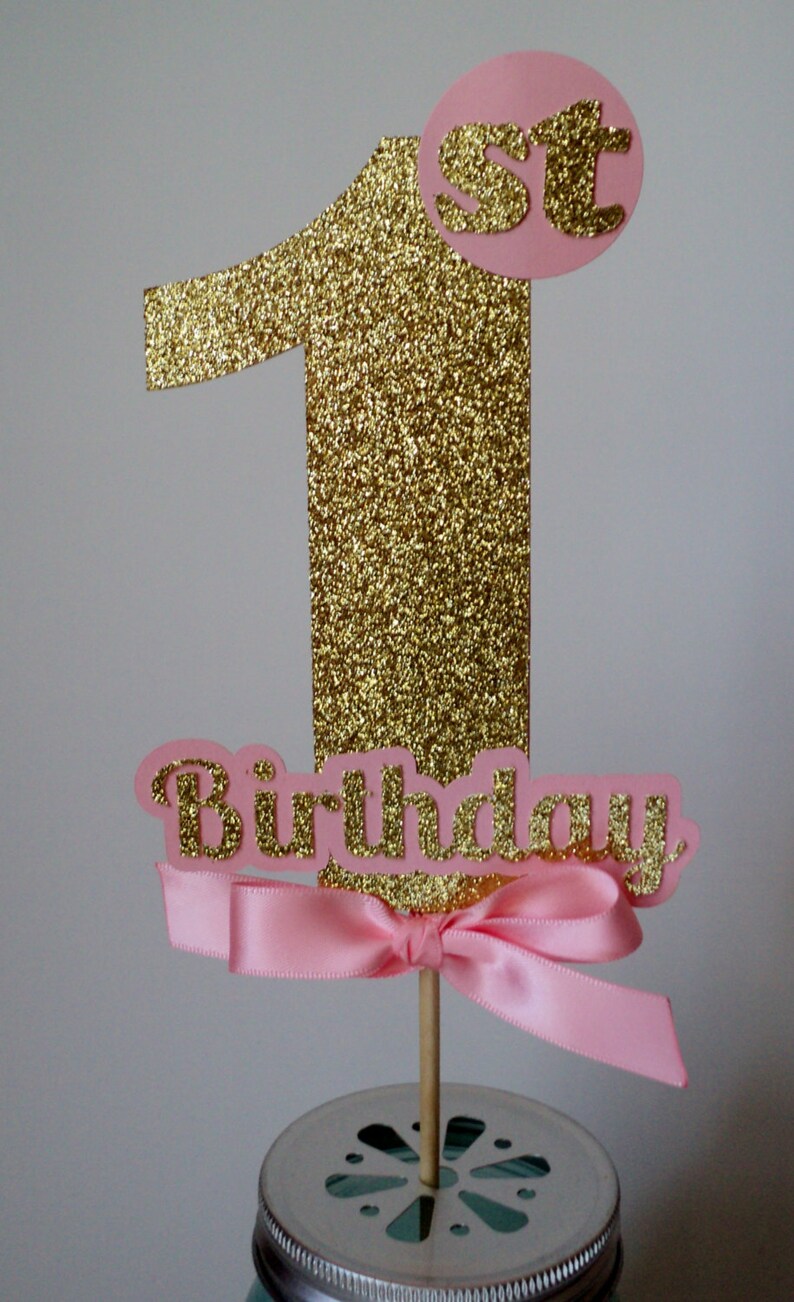 Brillo número cake topper fiesta rosa y oro decoración de | Etsy