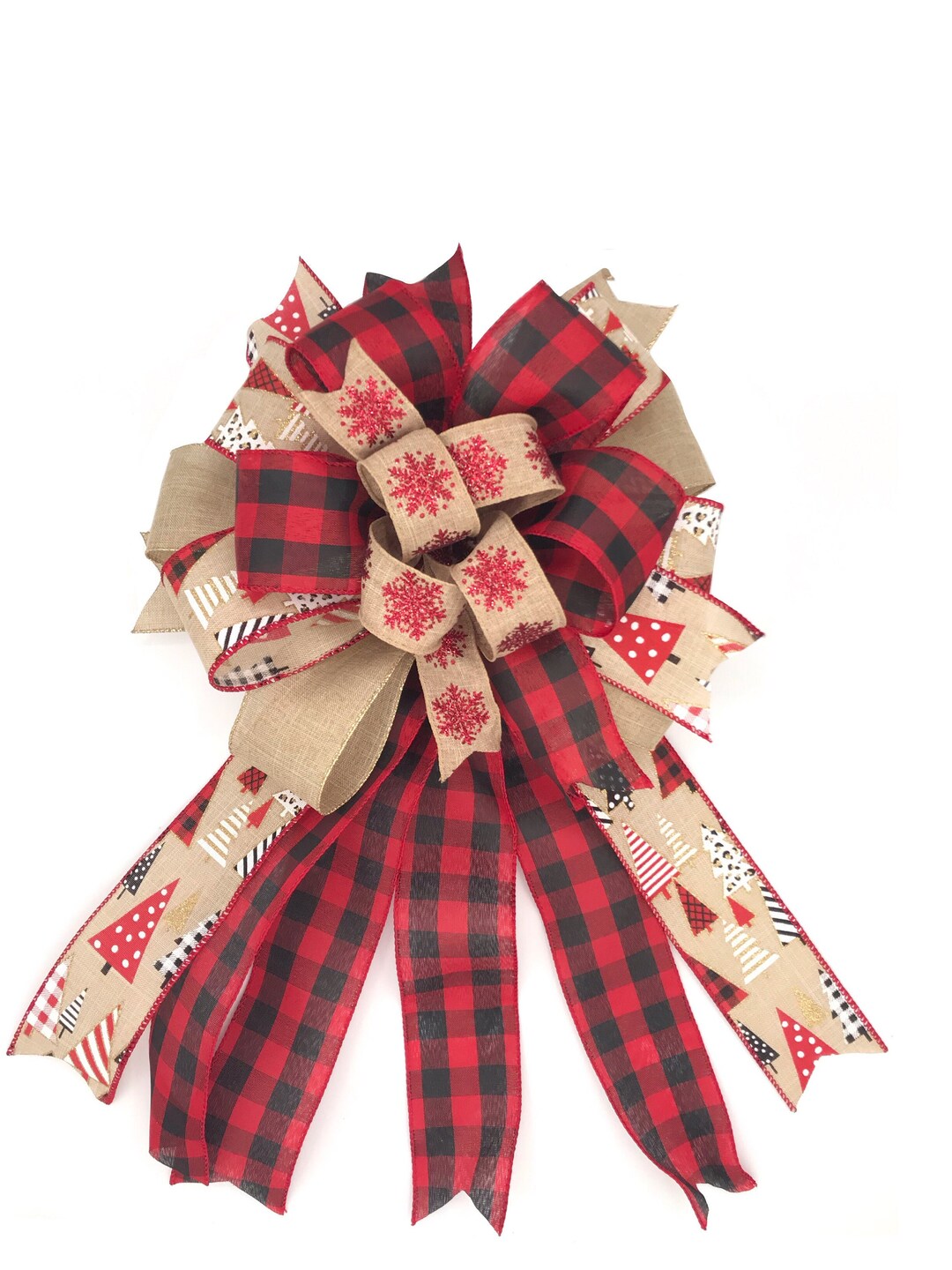 Red and black buffalo check tree topper. Farmhouse Rustic Fireplace ...