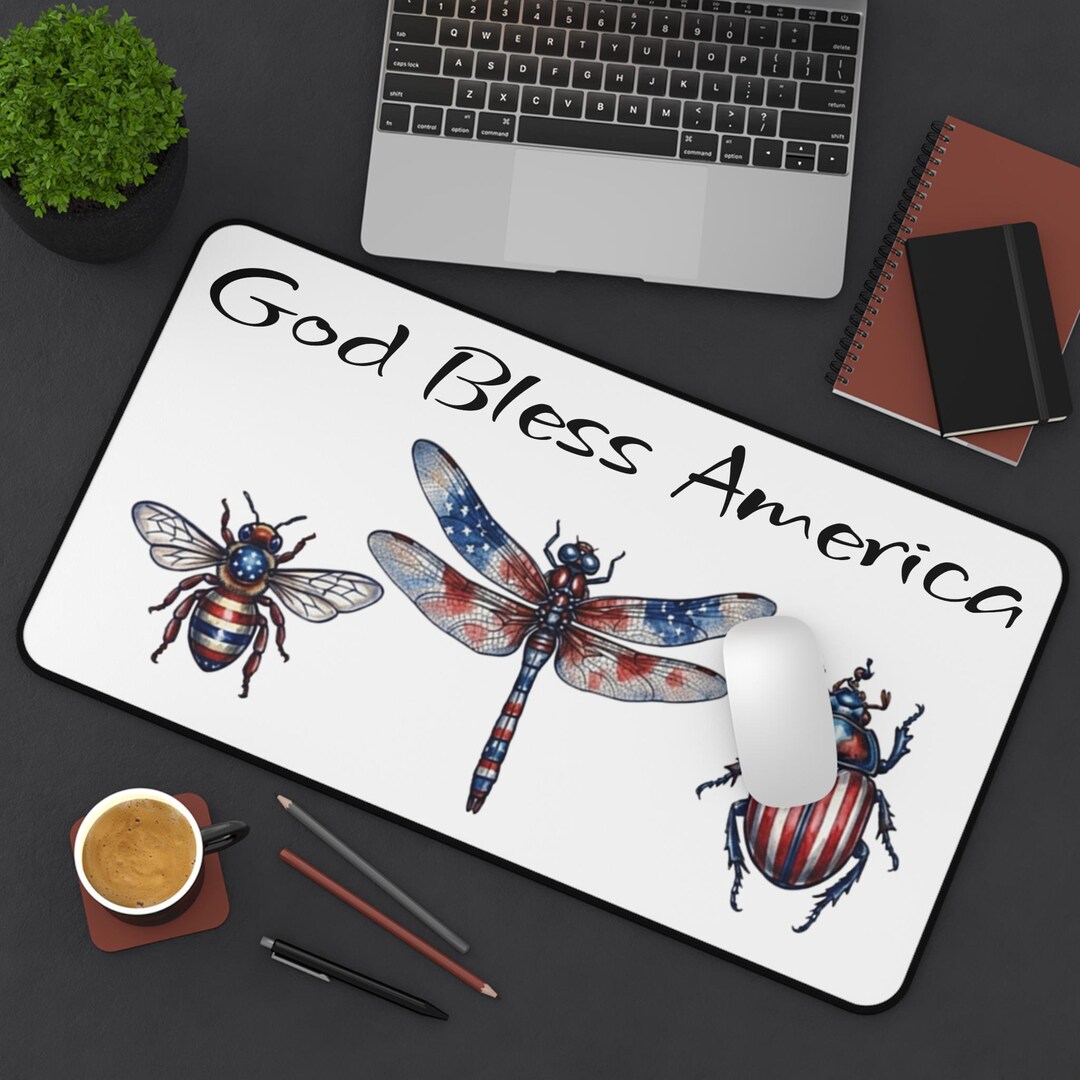 God Bless America Insect Trio Desk Mat | Patriotic Dragonfly Bee Beetle ...