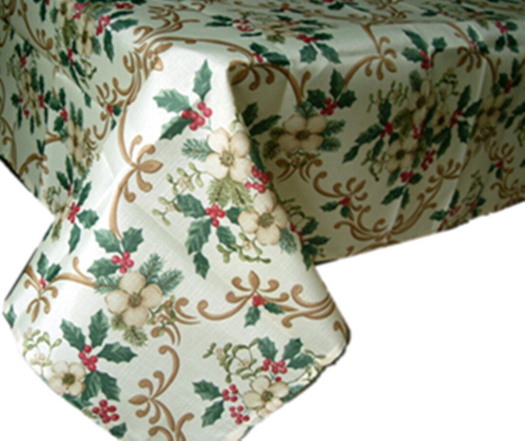 Christmas Holly Floral Polyester Fabric Holiday Tablecloths 52"x70 ...