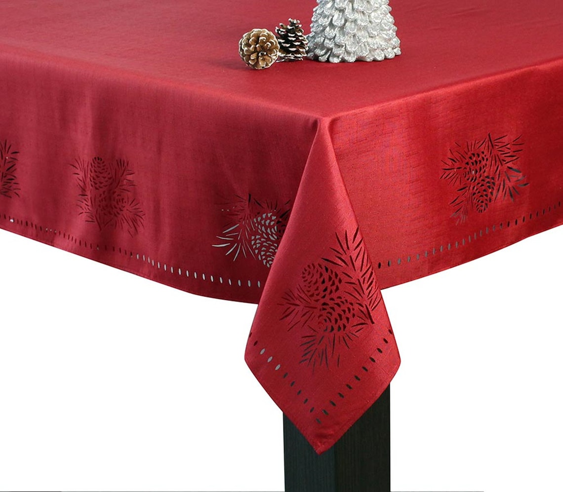 Christmas Holiday Gift Red Color Fabric Laser Cut Border Pine Cone ...