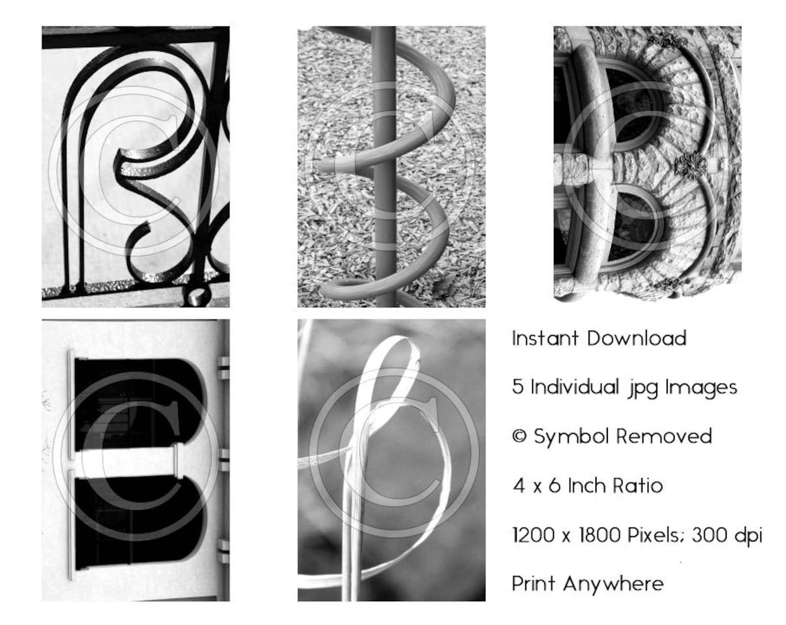 Letter B Alphabet Photography Instant DOWNLOAD 5 Different B & W Jpeg ...