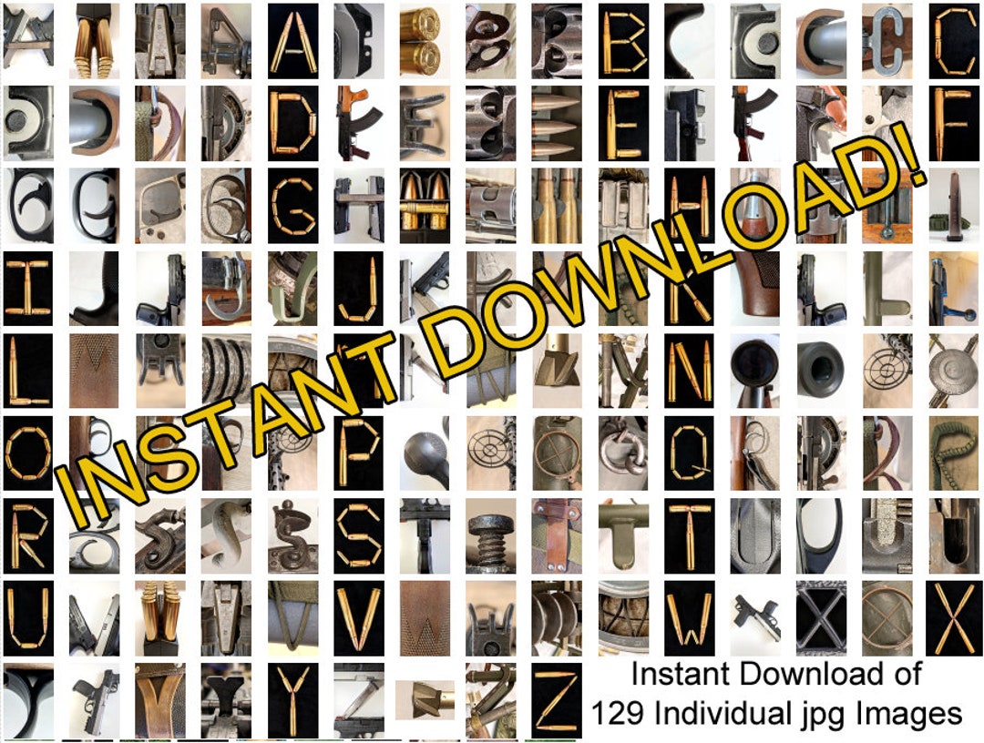 GUNS AMMO Letter Art Instant DOWNLOAD - 128 Images Full Color - Create ...