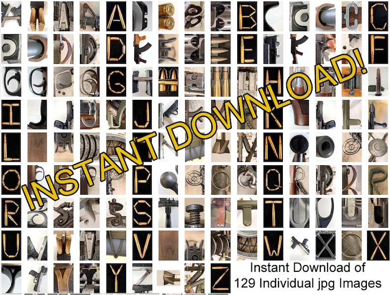 GUNS AMMO Letter Art Instant DOWNLOAD - 128 Images Full Color - Create ...