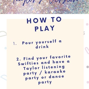 Taylor Swift Drinking Game / Party Game / Bachelorette Party ...