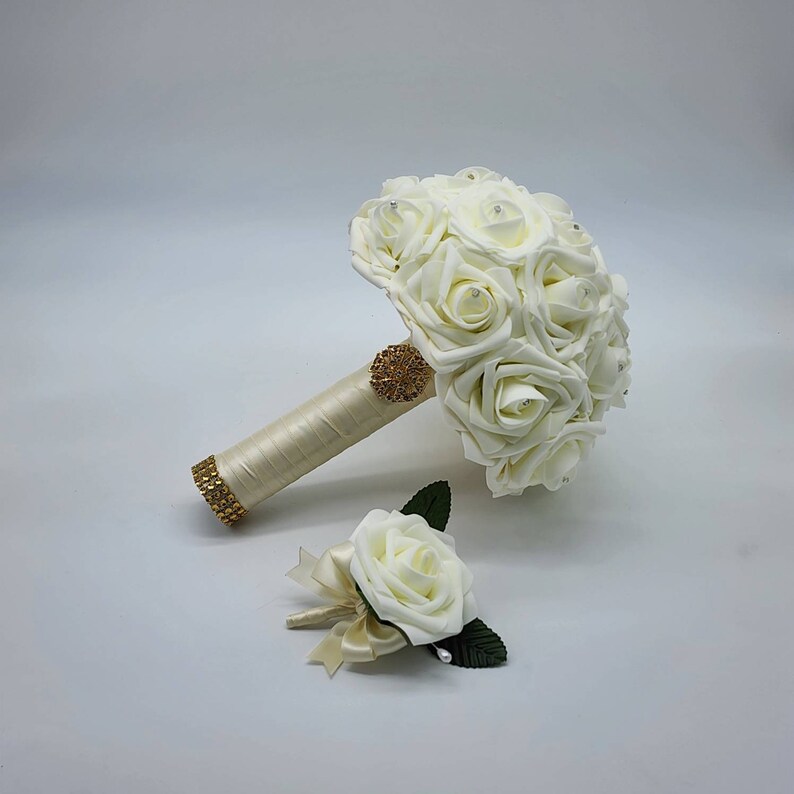 Ivory Wedding Bouquet Made With Real Touch Roses, Bridal Bouquet ...
