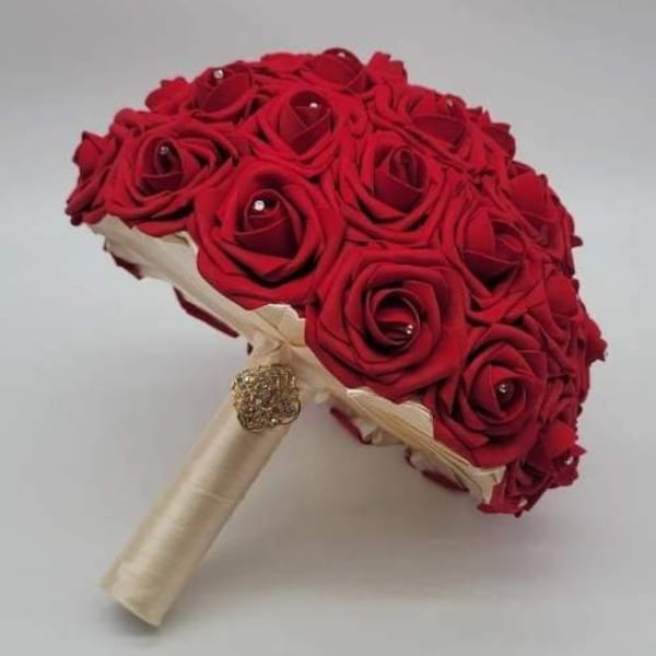 Ivory and Red Bridal Bouquet - Etsy