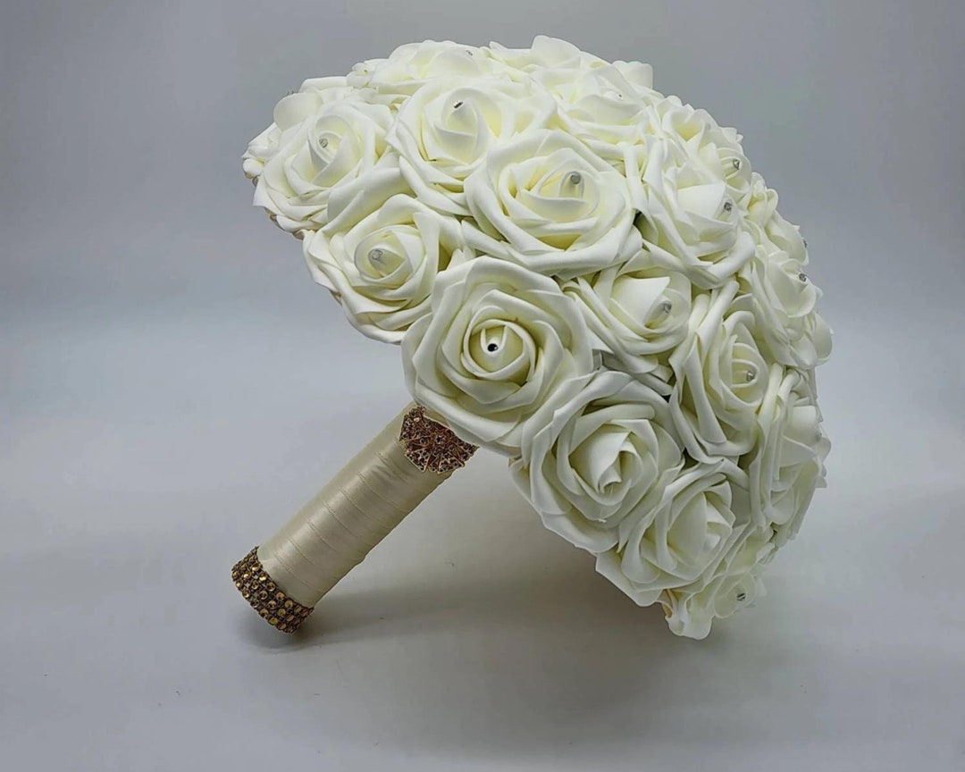 Ivory Wedding Bouquet Made With Real Touch Roses, Bridal Bouquet ...