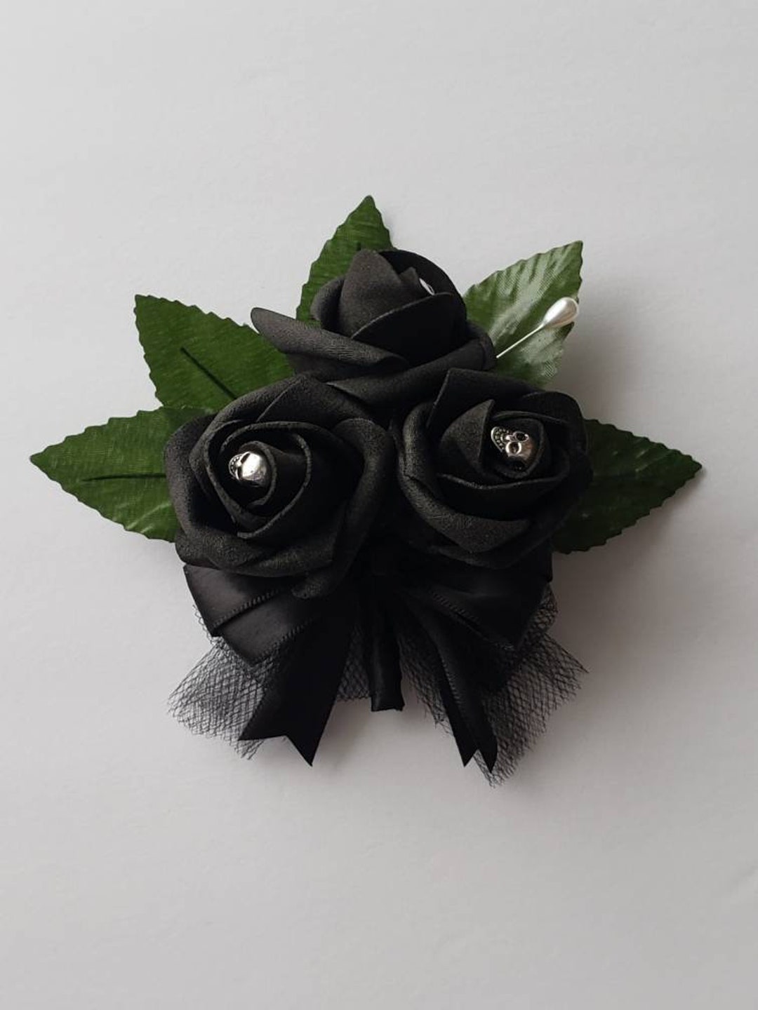 Gothic Skull Black Corsages and Boutonnieres, Corsages Available in Pin ...