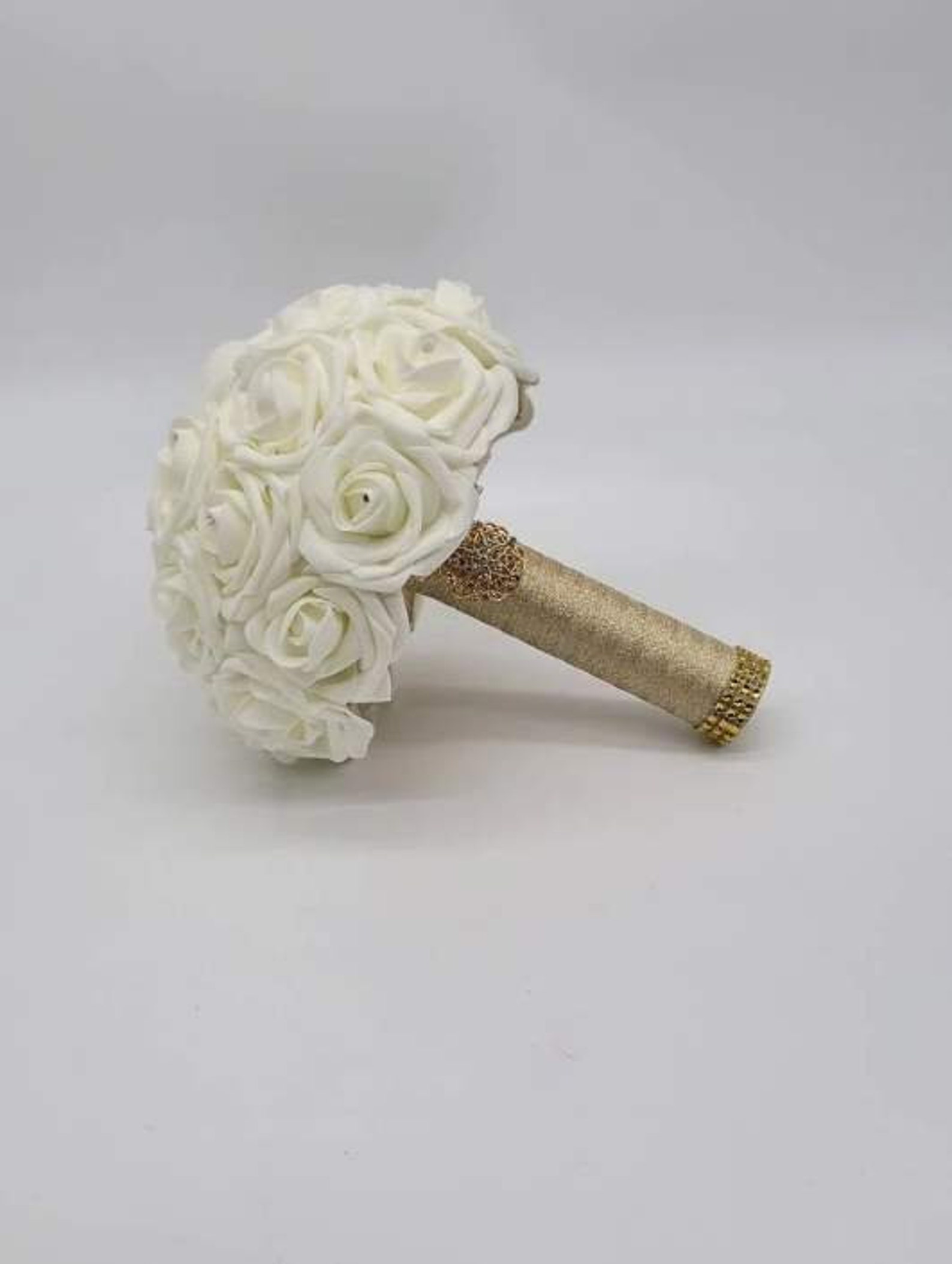 Ivory and Gold Wedding Bouquet Made With Real Touch Roses, Bridal ...