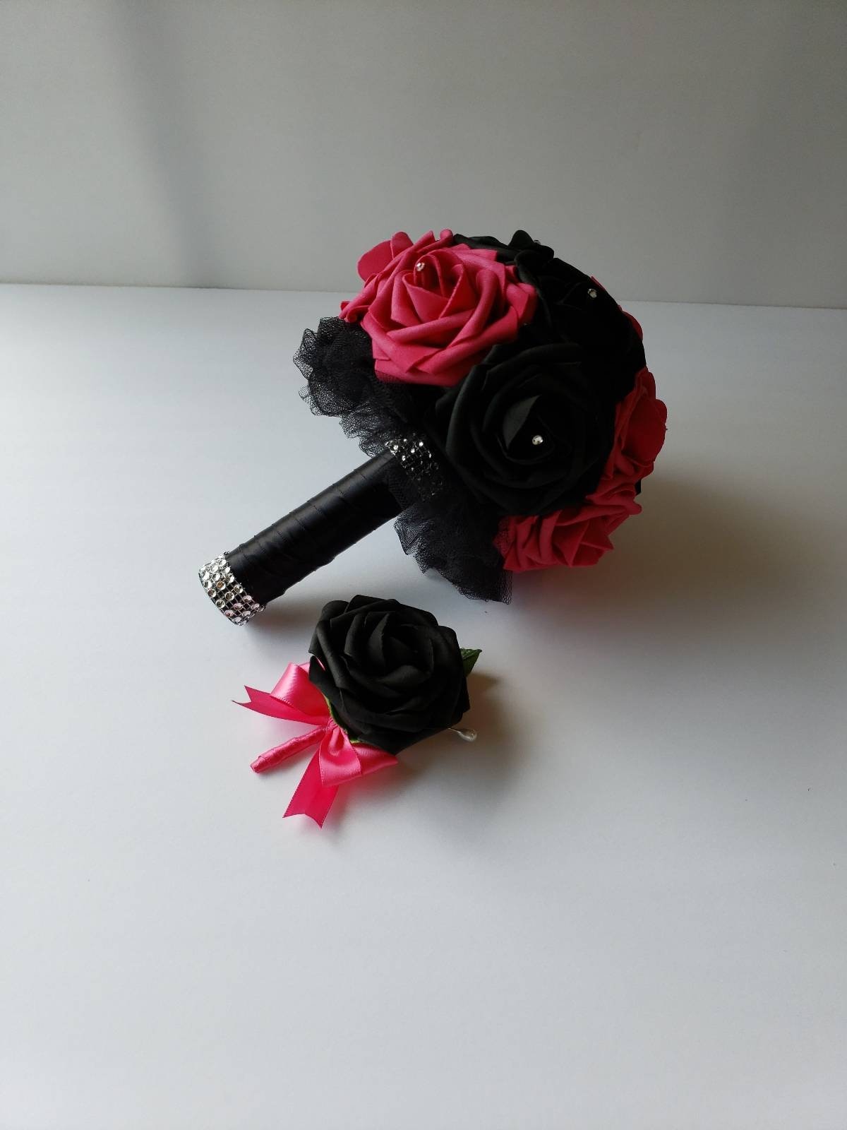 Fuschia and Black Wedding Bouquet Gothic Bouquet Goth | Etsy