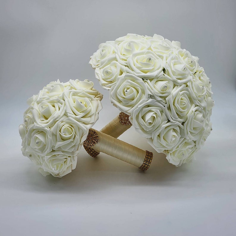 Ivory Wedding Bouquet Made With Real Touch Roses, Bridal Bouquet ...