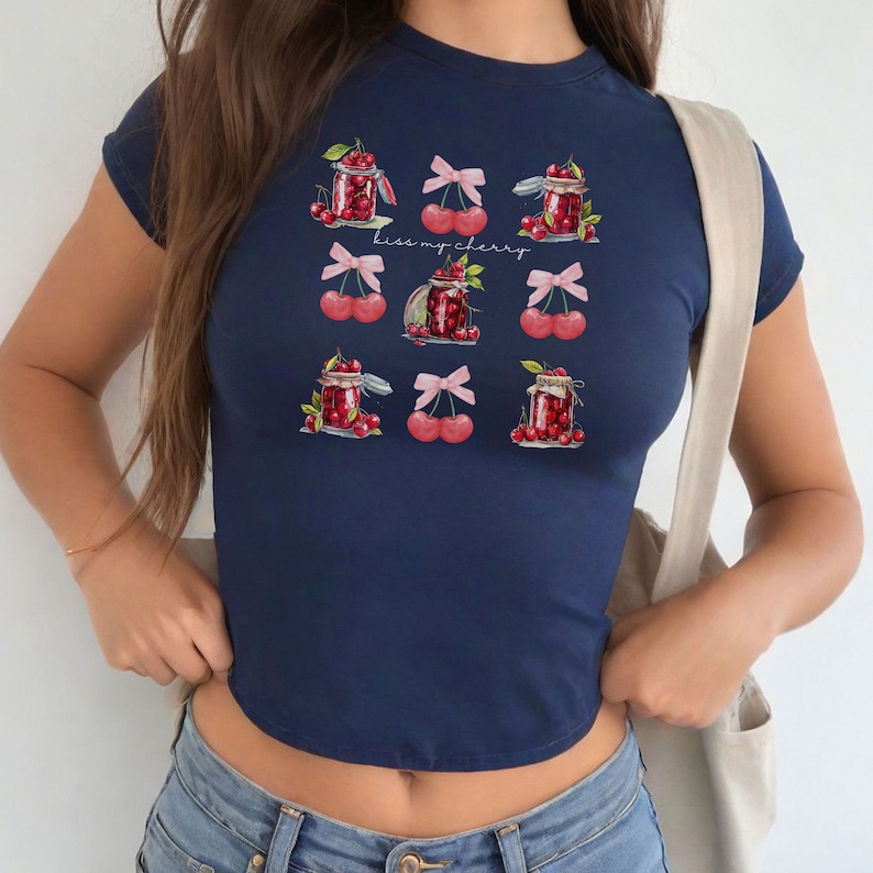 Coquette Cherry Baby Tee, Cherry and Bows Baby Tee, Y2k Baby Tee, Snug Fit Shirt, Cute Crop Top ...