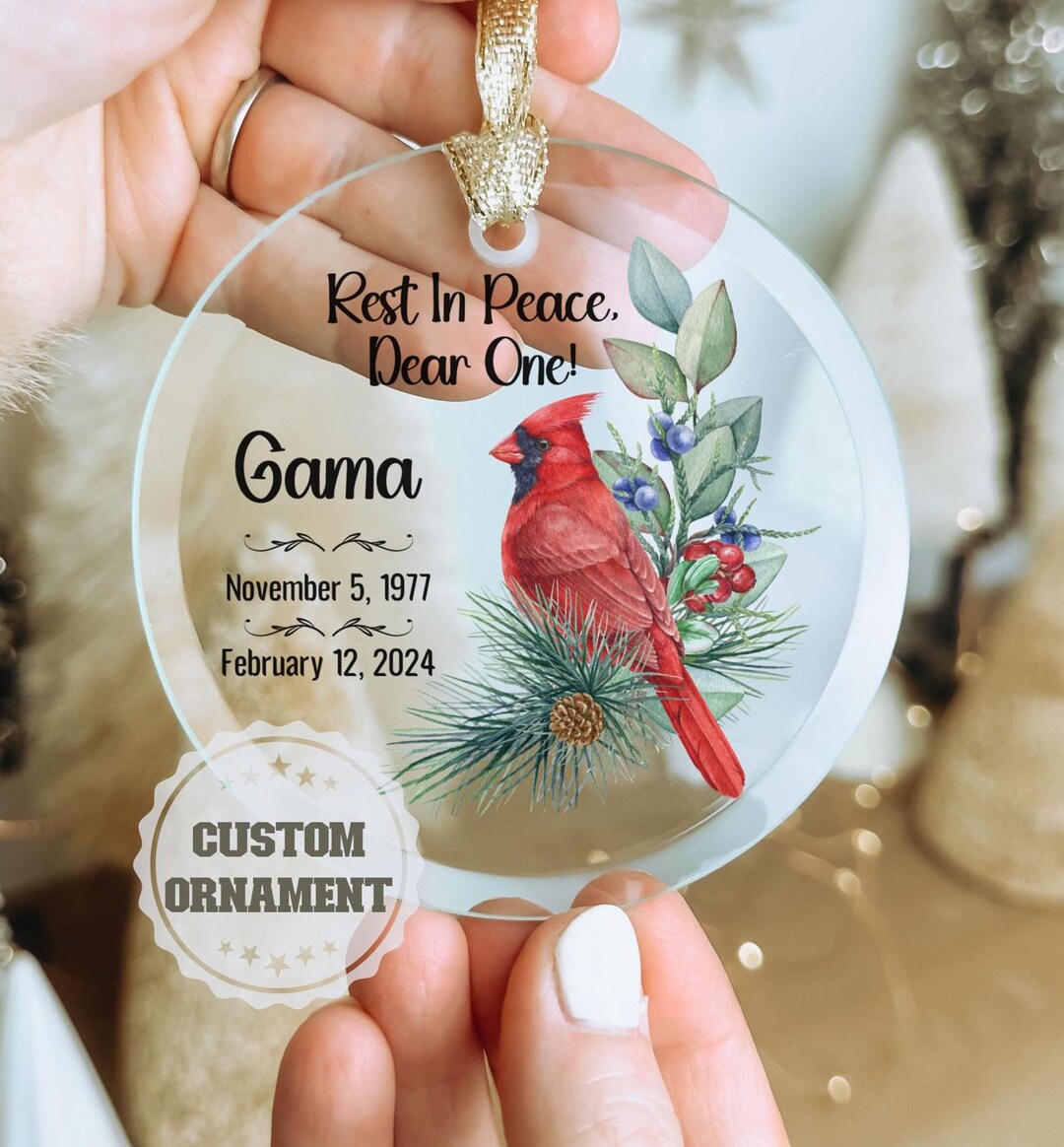 Custom Cardinal Memorial Glass Ornament for Gama, in Loving Memory ...