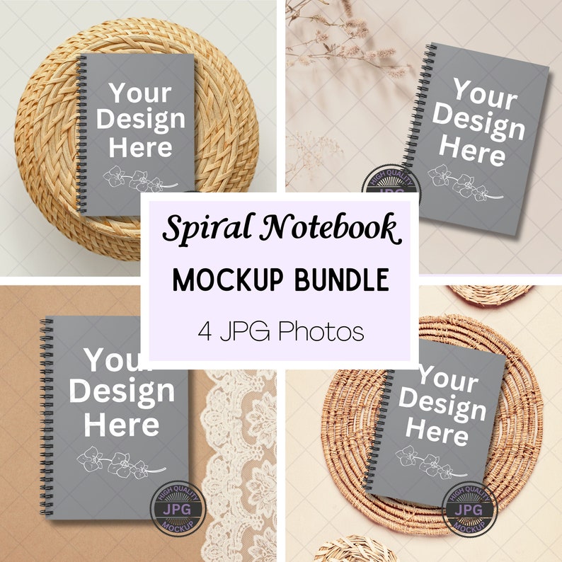 Spiral Notebook Mock Up, Notebook Mockup, Diary Mockup, Gray Journal ...