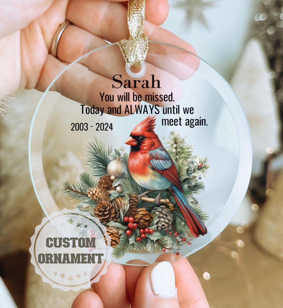 Custom Cardinal Memorial Glass Ornament, in Loving Memory, Christmas ...